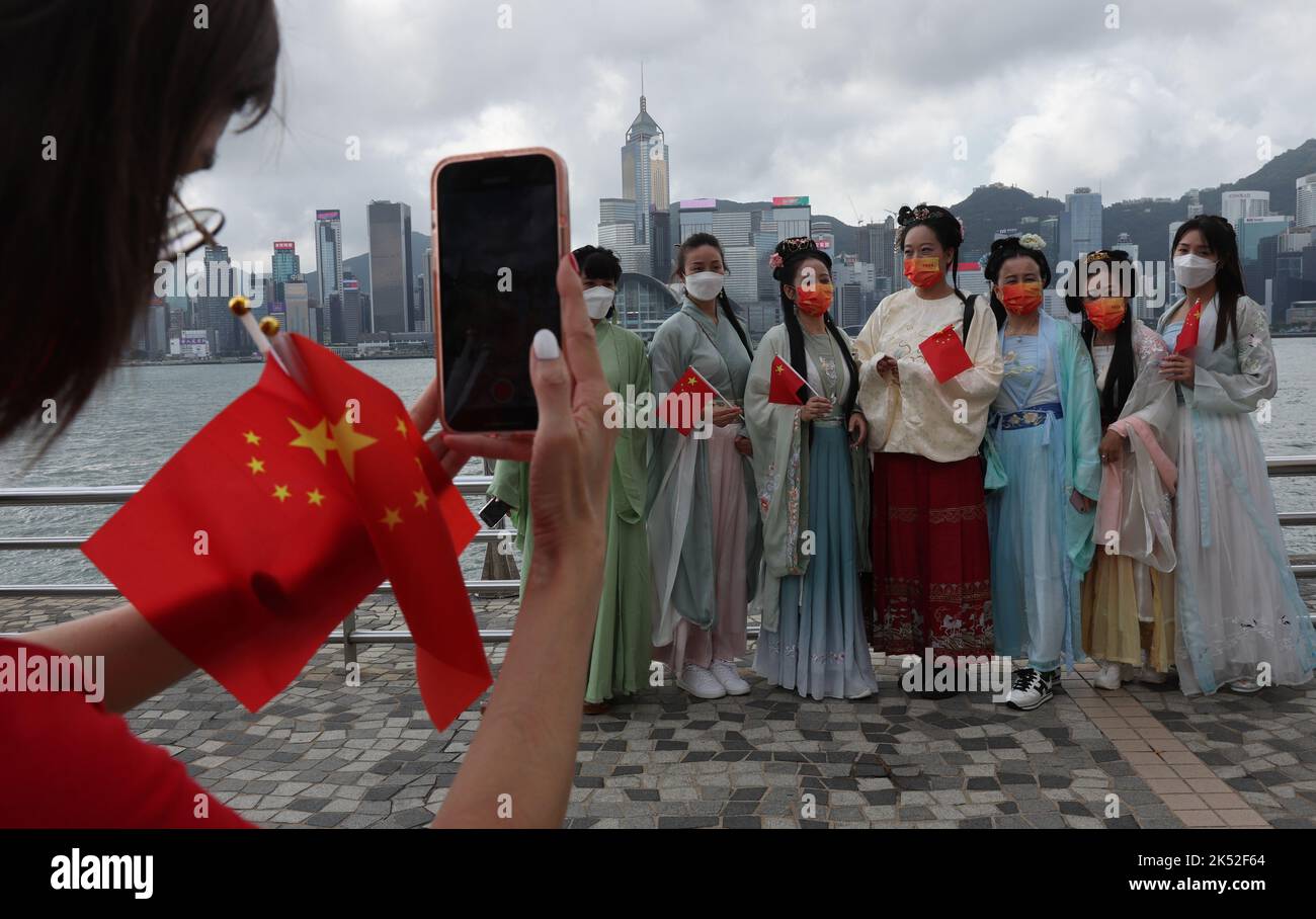 People clad in Hanfu costumes celebrate National Day in Tsim Sha Tsui ...