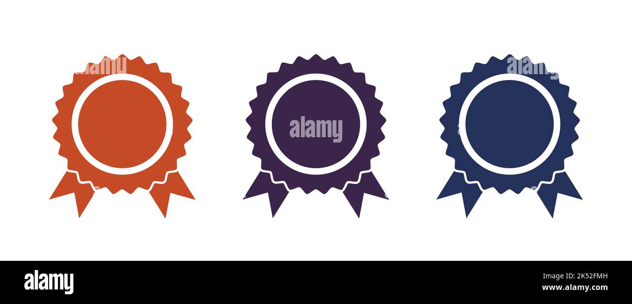 Set of round award badges with ribbons, flat design icons. Vector ...