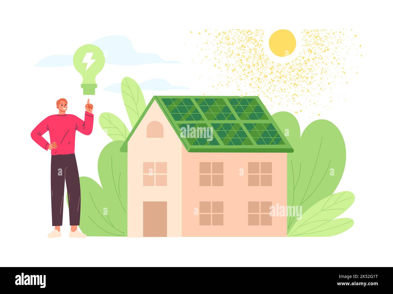 Solar panels on the roof of house, man chooses green energy Stock ...