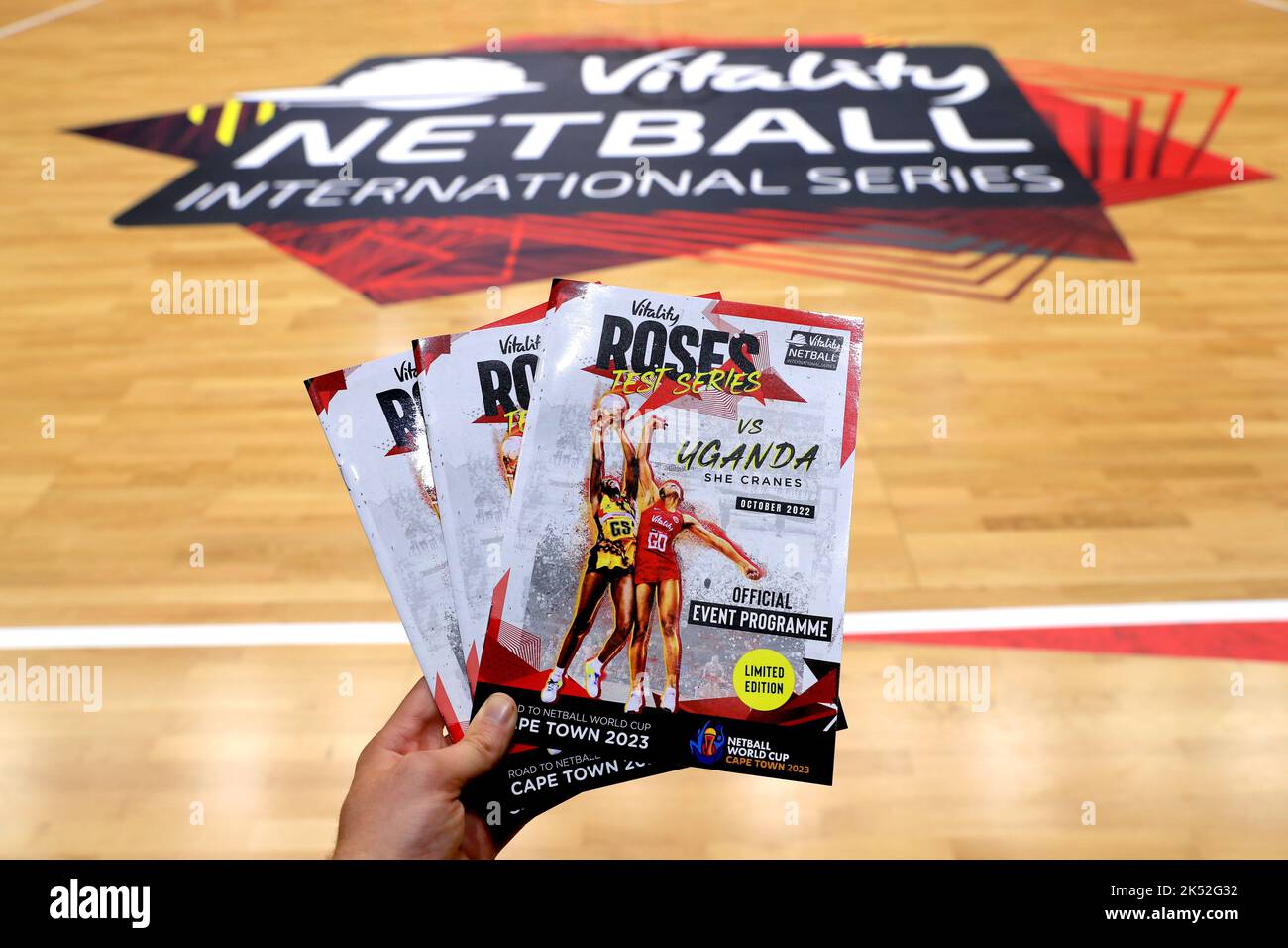 A general view of match programmes ahead of the Vitality netball match ...