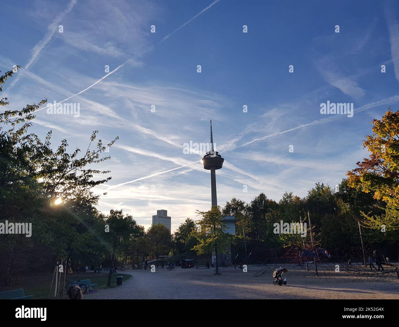 A beautiful view of a lookout tower from a park Koln Germany Stock ...