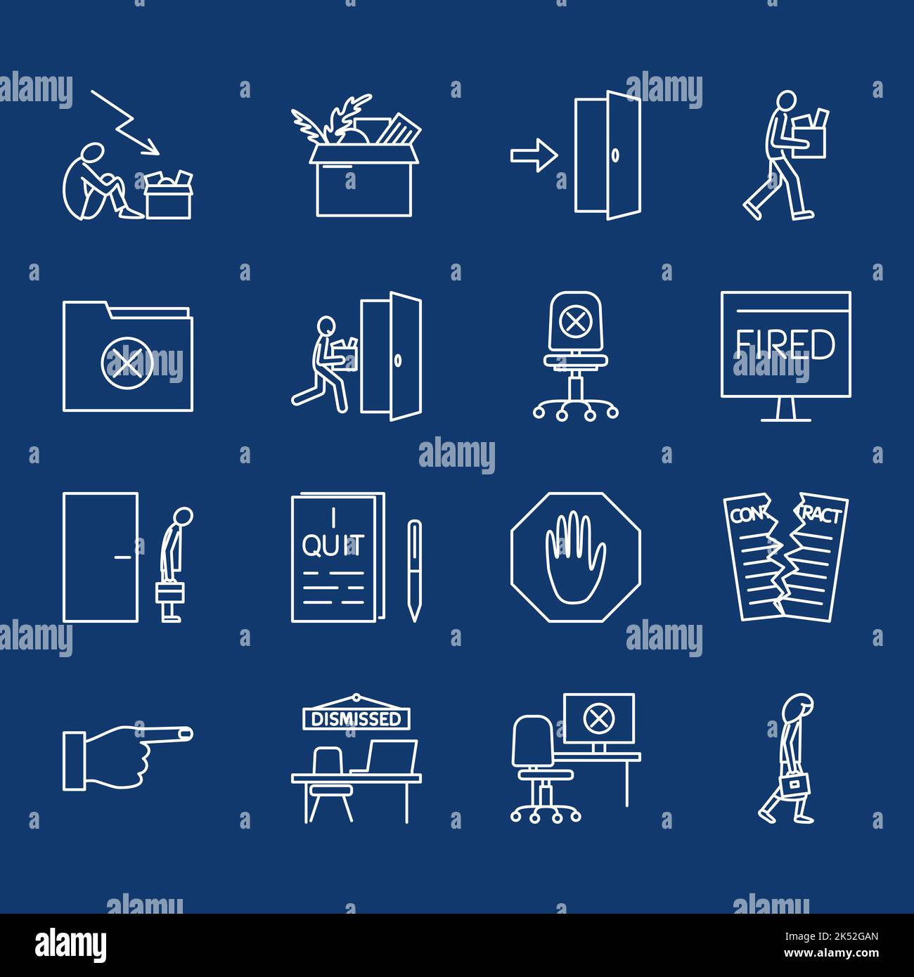 Leaving work icon set in line style on dark background. Vector ...