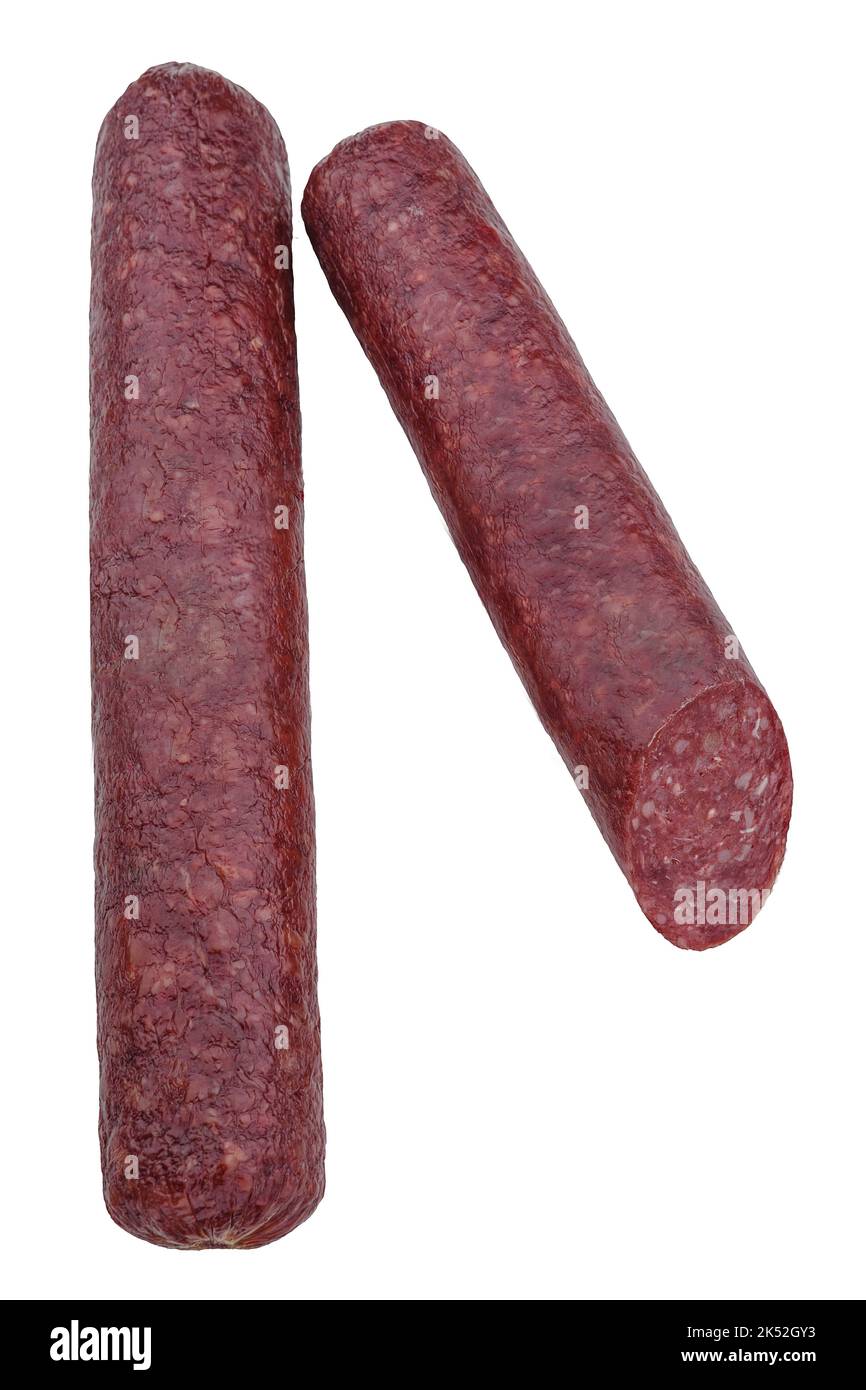 Two sticks smoked sausage Cut Out Stock Images & Pictures - Alamy