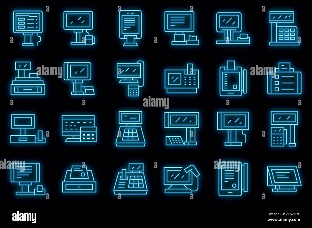 Touchscreen cash register icons set outline vector. Point sale ...