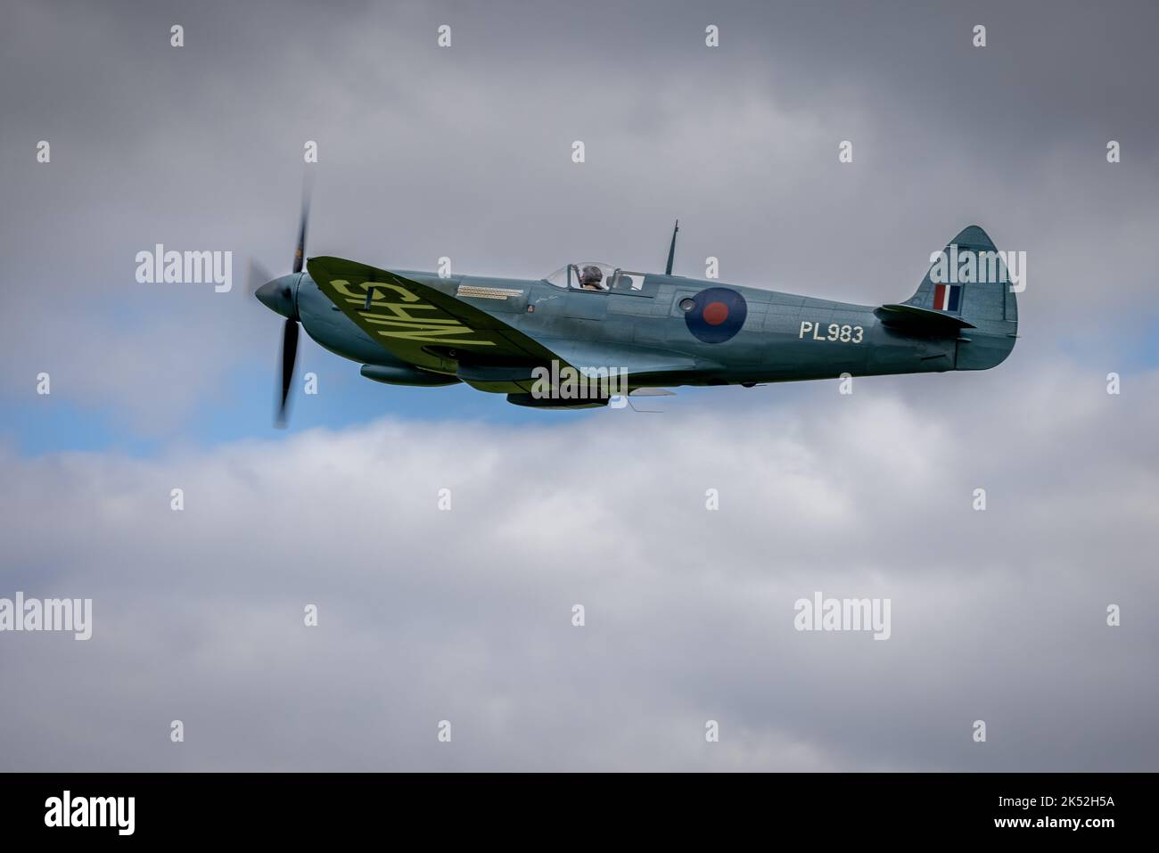 Supermarine Spitfire PL983 'Thank U NHS' performing at the Race Day ...