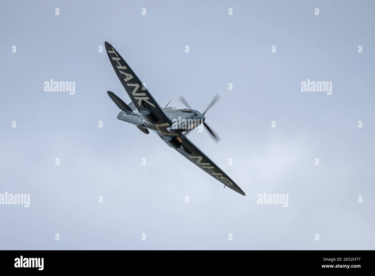 Supermarine Spitfire PL983 'Thank U NHS' performing at the Race Day ...