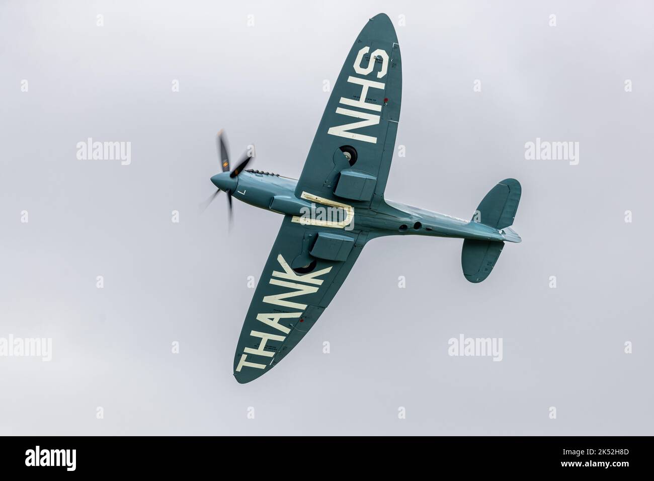 Supermarine Spitfire PL983 'Thank U NHS' performing at the Race Day ...