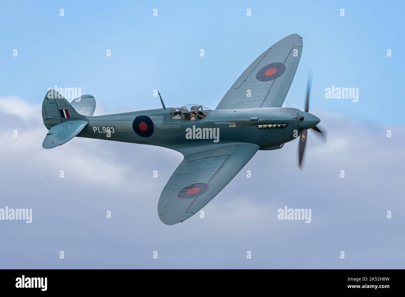 Supermarine Spitfire PL983 'Thank U NHS' performing at the Race Day ...