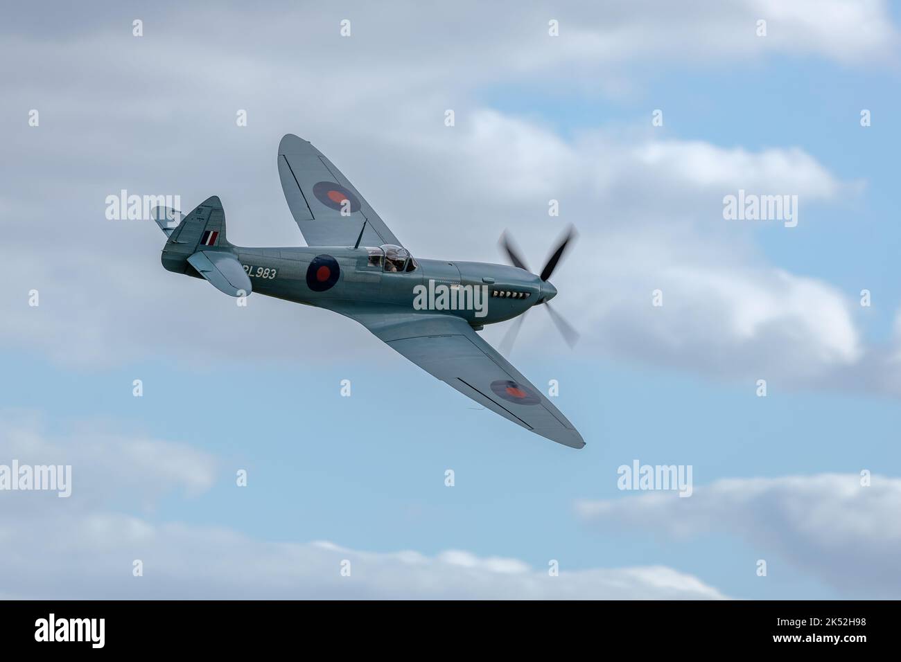 Supermarine Spitfire PL983 'Thank U NHS' performing at the Race Day ...