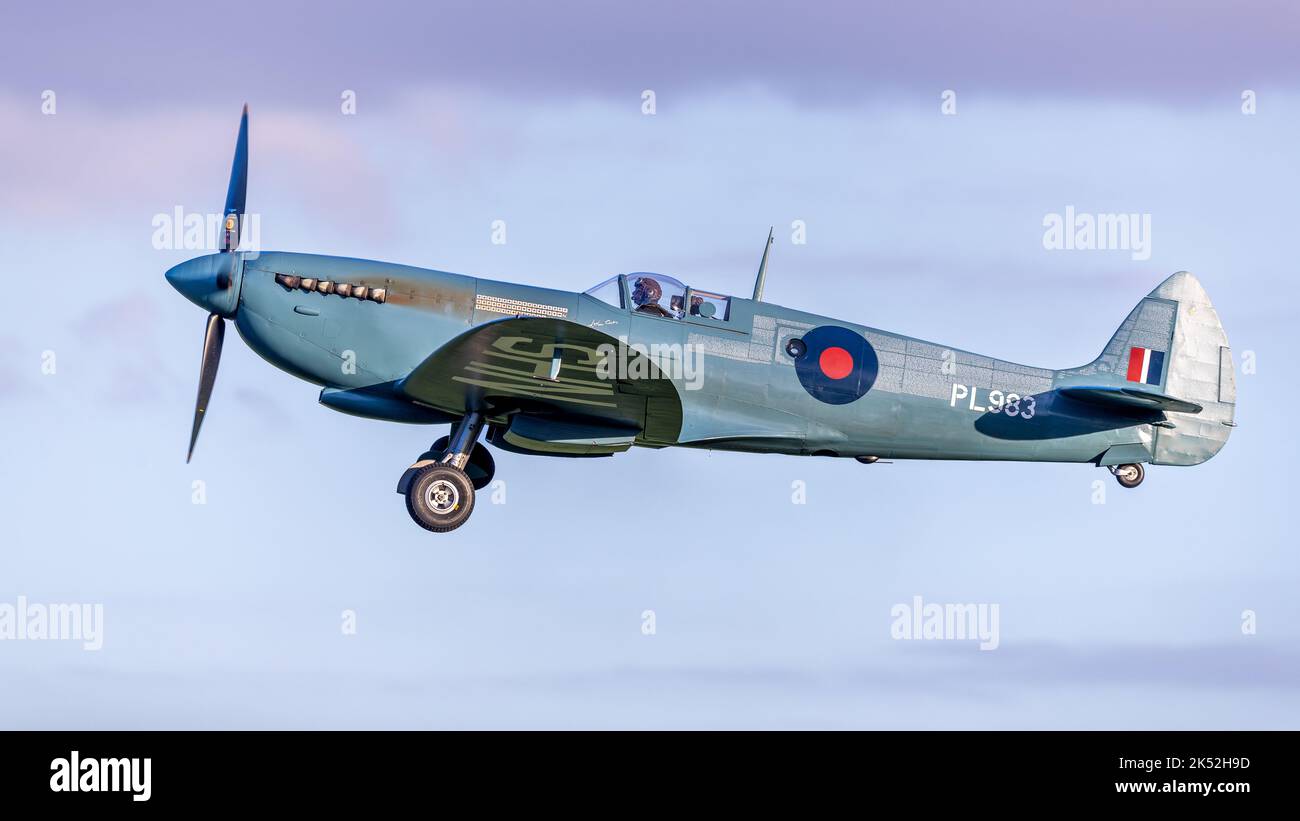 Supermarine Spitfire PL983 'Thank U NHS' performing at the Race Day ...