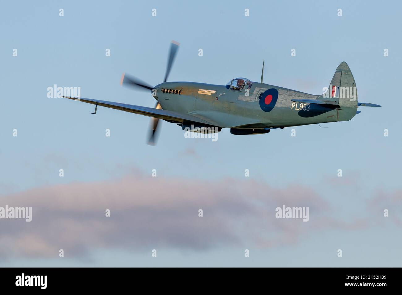 Supermarine Spitfire PL983 'Thank U NHS' performing at the Race Day ...