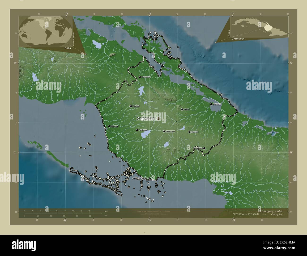 Camaguey, province of Cuba. Elevation map colored in wiki style with ...