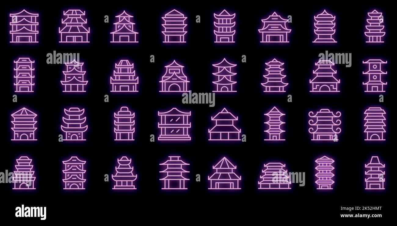 Pagoda icons set outline vector. Asian temple. Roof building vector ...