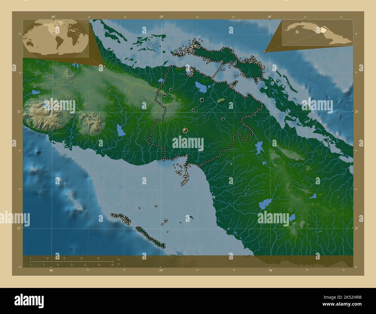 Ciego de Avila, province of Cuba. Colored elevation map with lakes and ...
