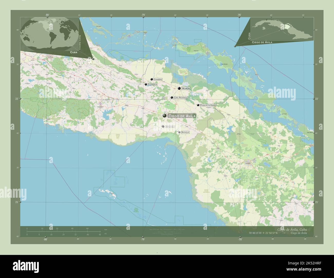 Ciego de Avila, province of Cuba. Open Street Map. Locations and names ...