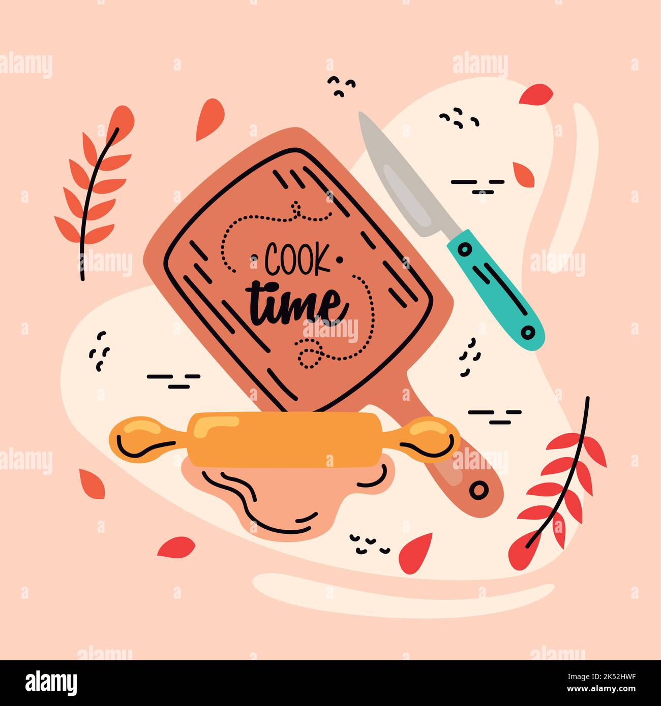 cook time lettering with kitchen board Stock Vector Image & Art - Alamy
