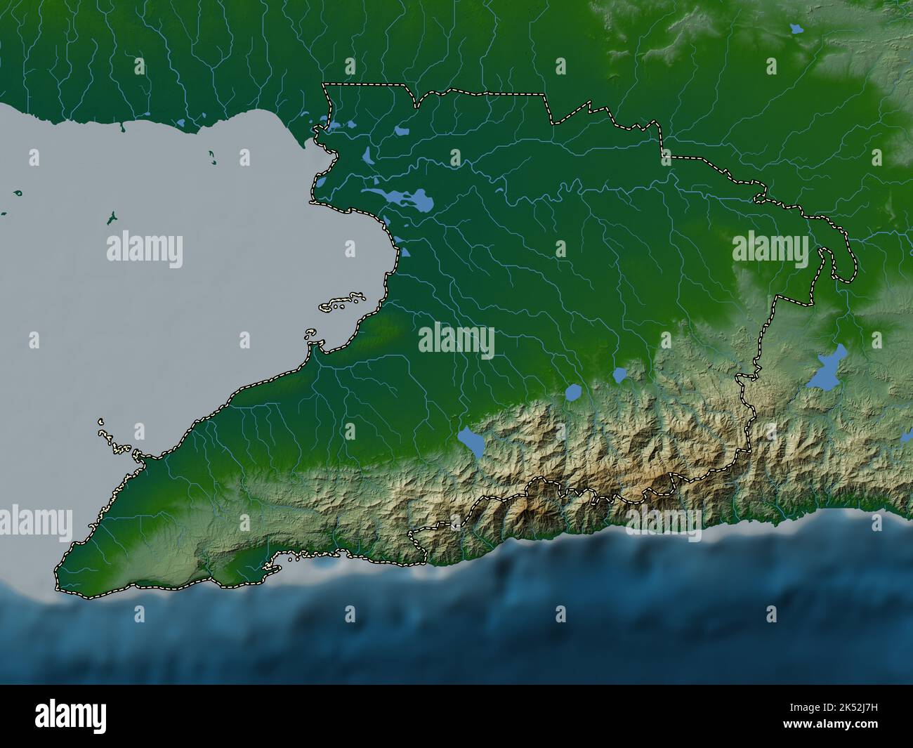 Granma, province of Cuba. Colored elevation map with lakes and rivers ...