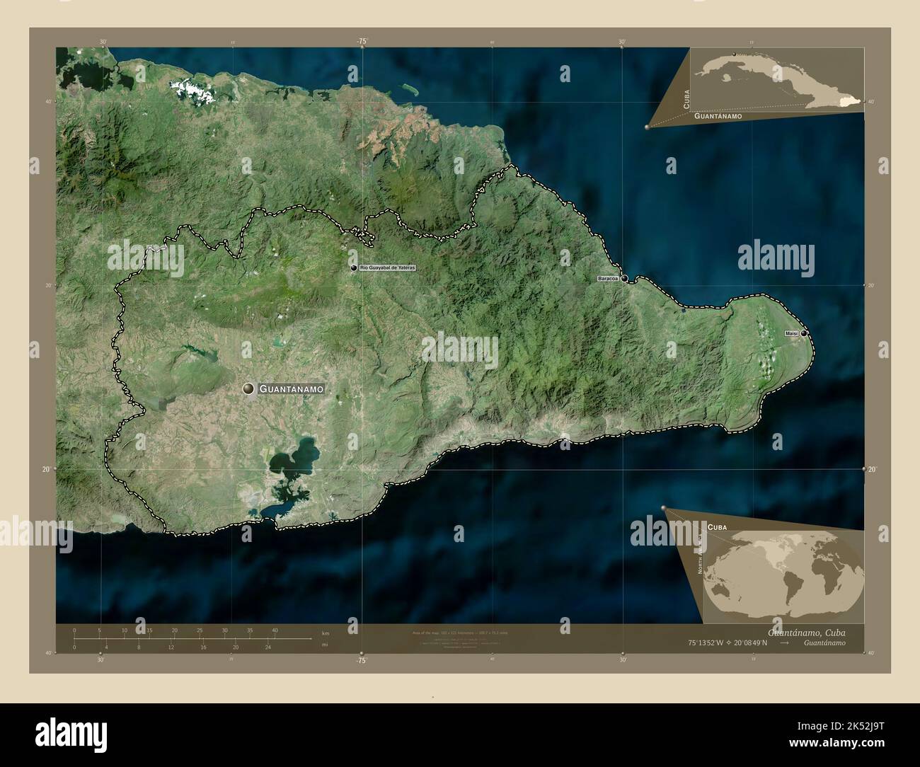 Guantanamo, province of Cuba. High resolution satellite map. Locations ...