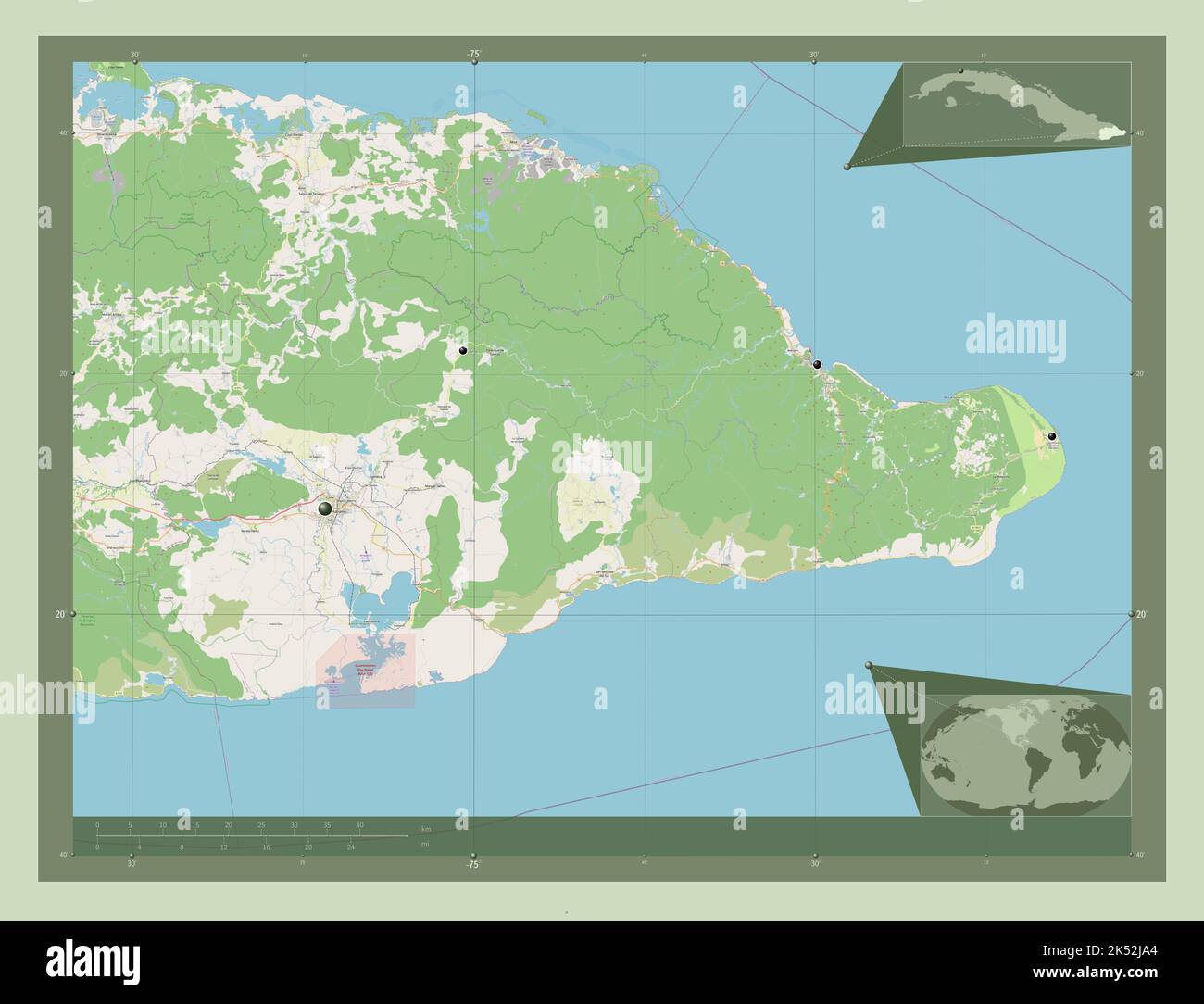 Guantanamo, province of Cuba. Open Street Map. Locations of major ...