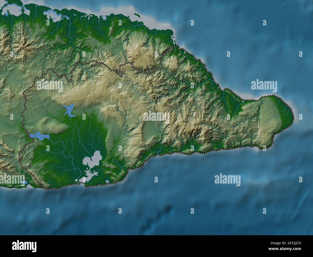 Guantanamo, province of Cuba. Colored elevation map with lakes and ...