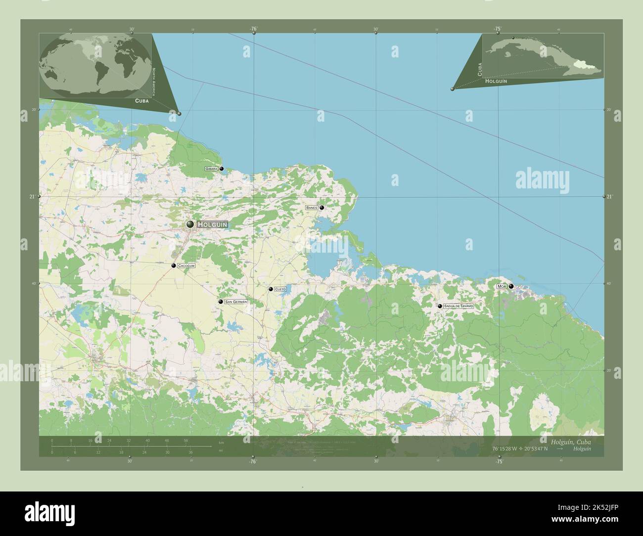 Holguin, province of Cuba. Open Street Map. Locations and names of ...