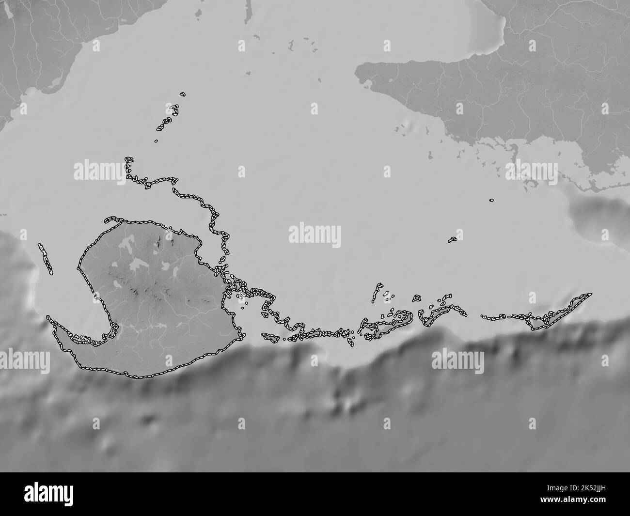 Isla de la Juventud, province of Cuba. Grayscale elevation map with ...