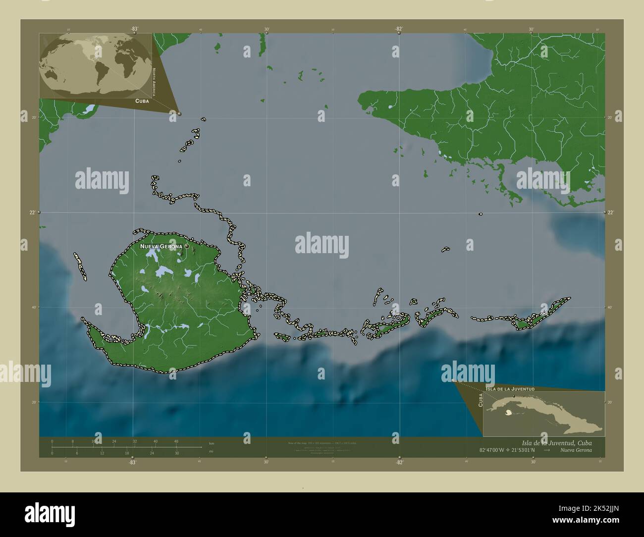 Isla de la Juventud, province of Cuba. Elevation map colored in wiki ...