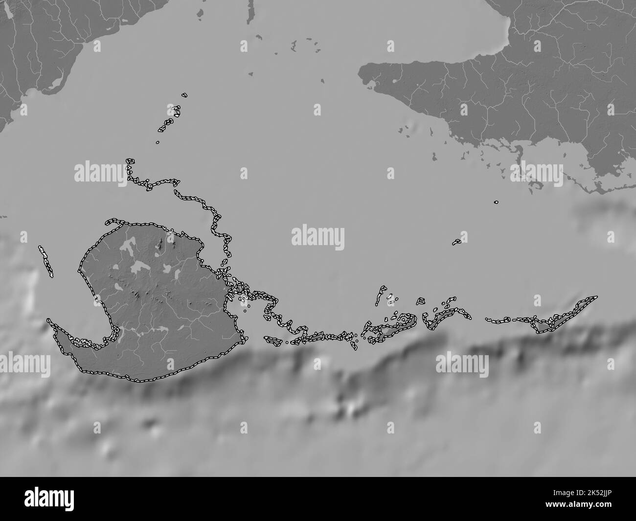 Isla de la Juventud, province of Cuba. Bilevel elevation map with lakes ...