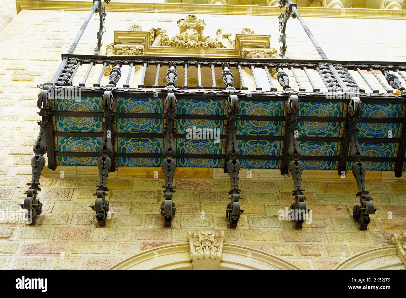 Detail of balcony of Catalan modernist building Diputació de Barcelona ...