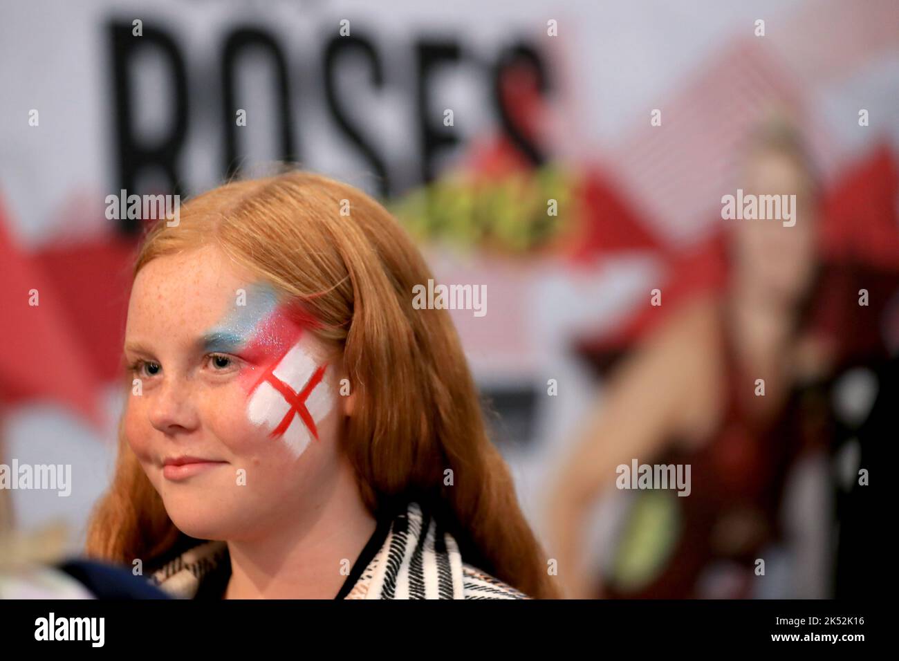 An England fan ahead of the Vitality netball match at the Motorpoint ...
