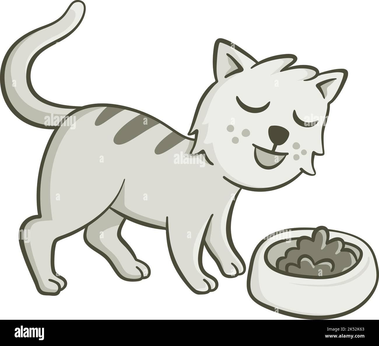Cute illustration of a cat eating its food. Vector illustration on ...