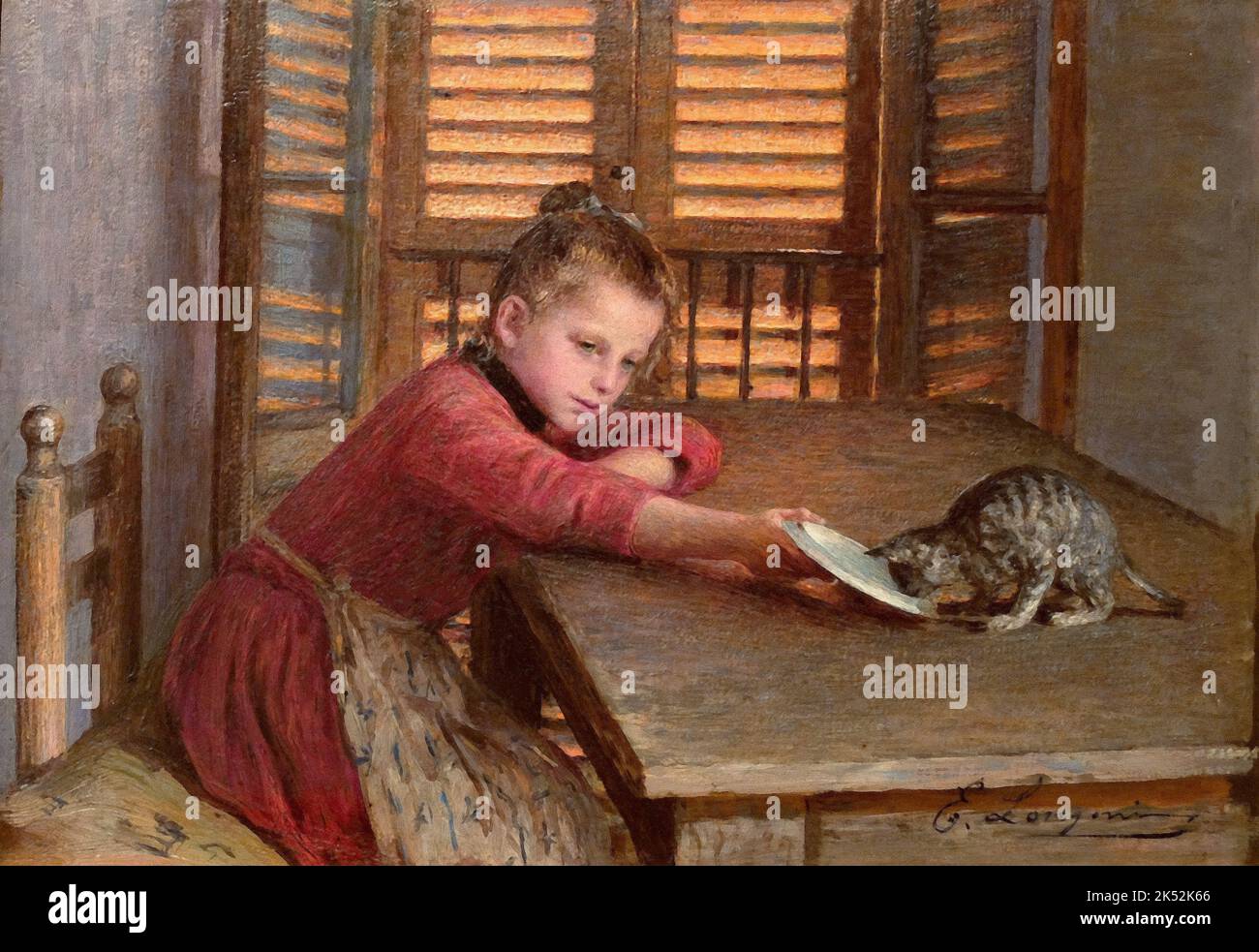 Ragazzina col gatto (Girl with the cat) (1893) by Emilio Longoni (1859 ...