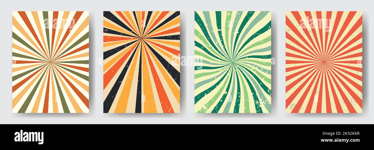 Set of retro banners 60s, 70s, 80s. Sunburst vintage stripes. Cover. A ...