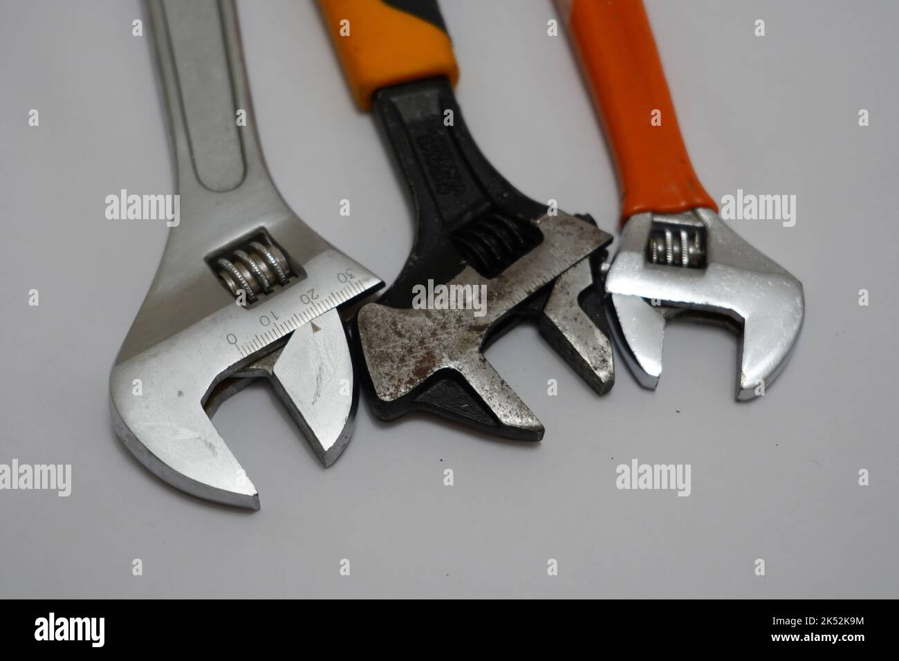 Spanner tool isolated on white background. Old, vintage adjustable ...