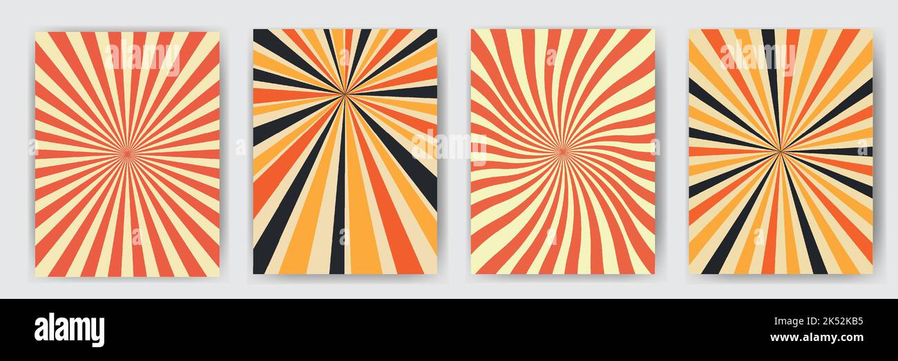 Set of retro banners 60s, 70s, 80s. Sunburst vintage stripes. Cover. A ...