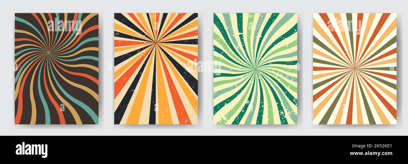 Set of retro banners 60s, 70s, 80s. Sunburst vintage stripes. Cover. A ...