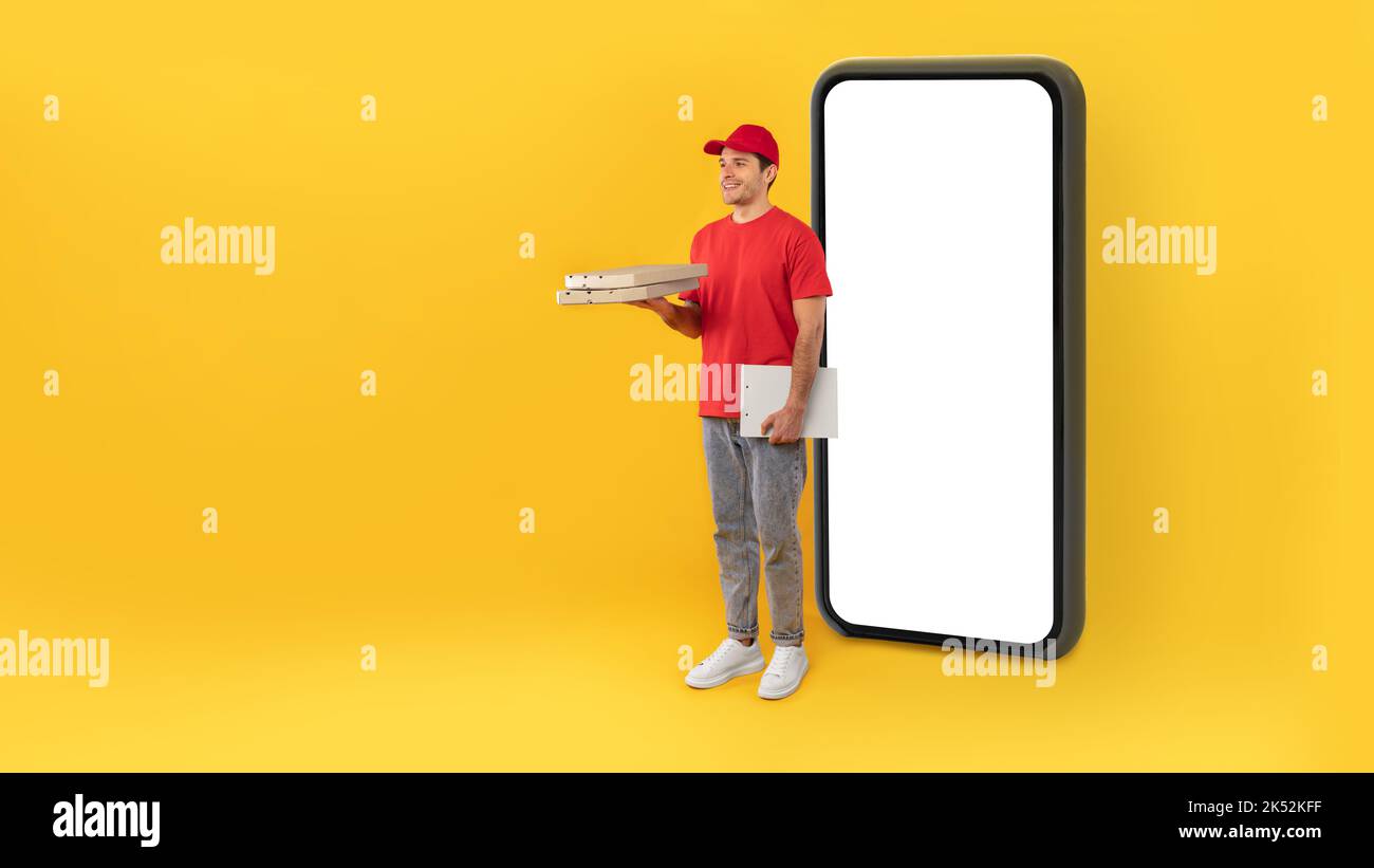 Delivery service in smartphone courier hi-res stock photography and ...