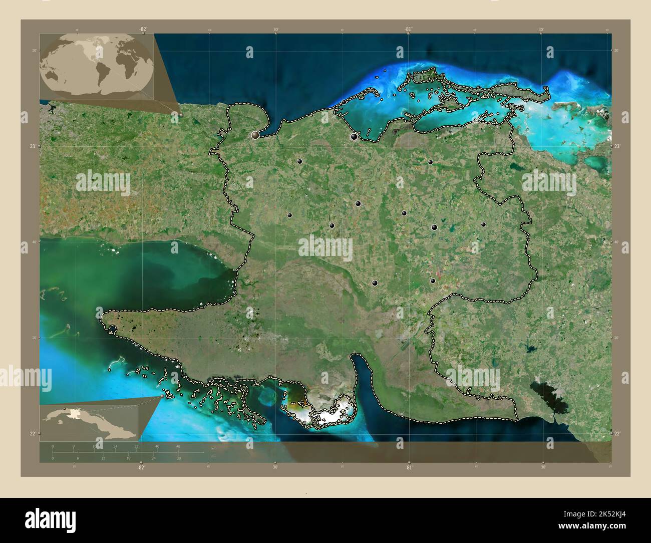 Matanzas, province of Cuba. High resolution satellite map. Locations of ...