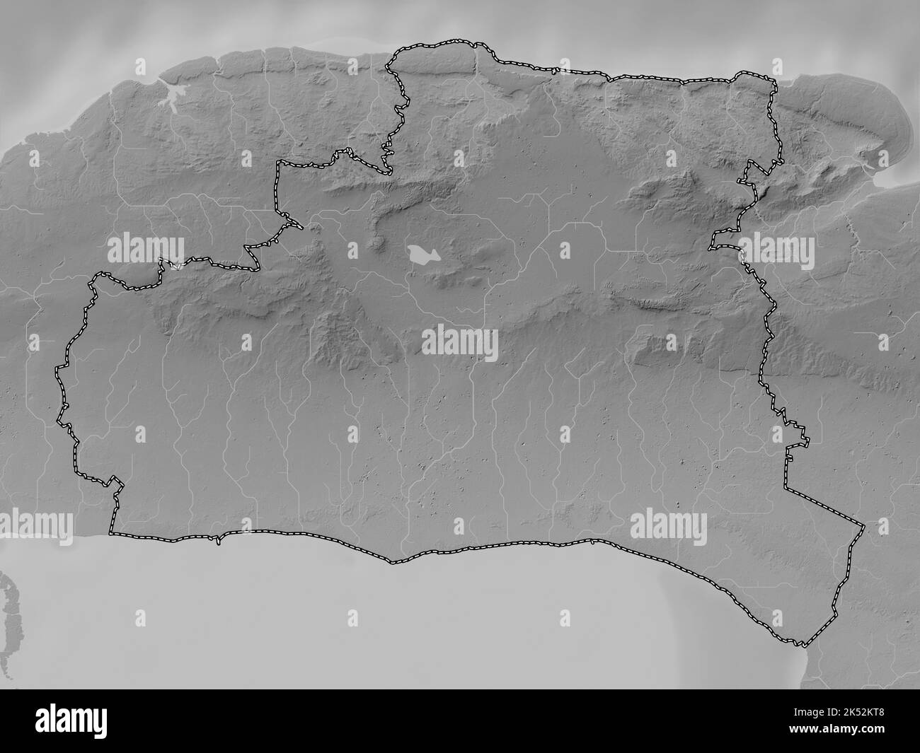 Mayabeque, province of Cuba. Grayscale elevation map with lakes and ...