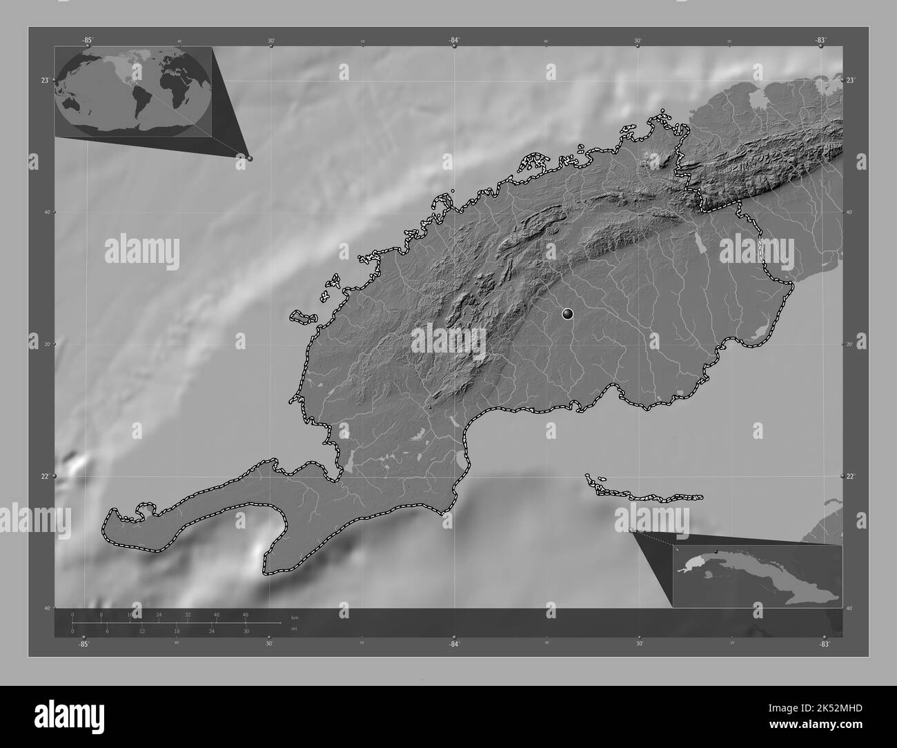 Pinar del Rio, province of Cuba. Bilevel elevation map with lakes and ...