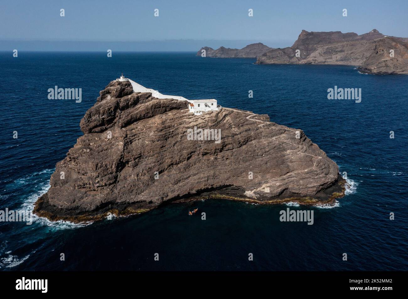 Cape Verde, San Vincente Island, Djeu Island, D Luis Lighthouse (aerial ...