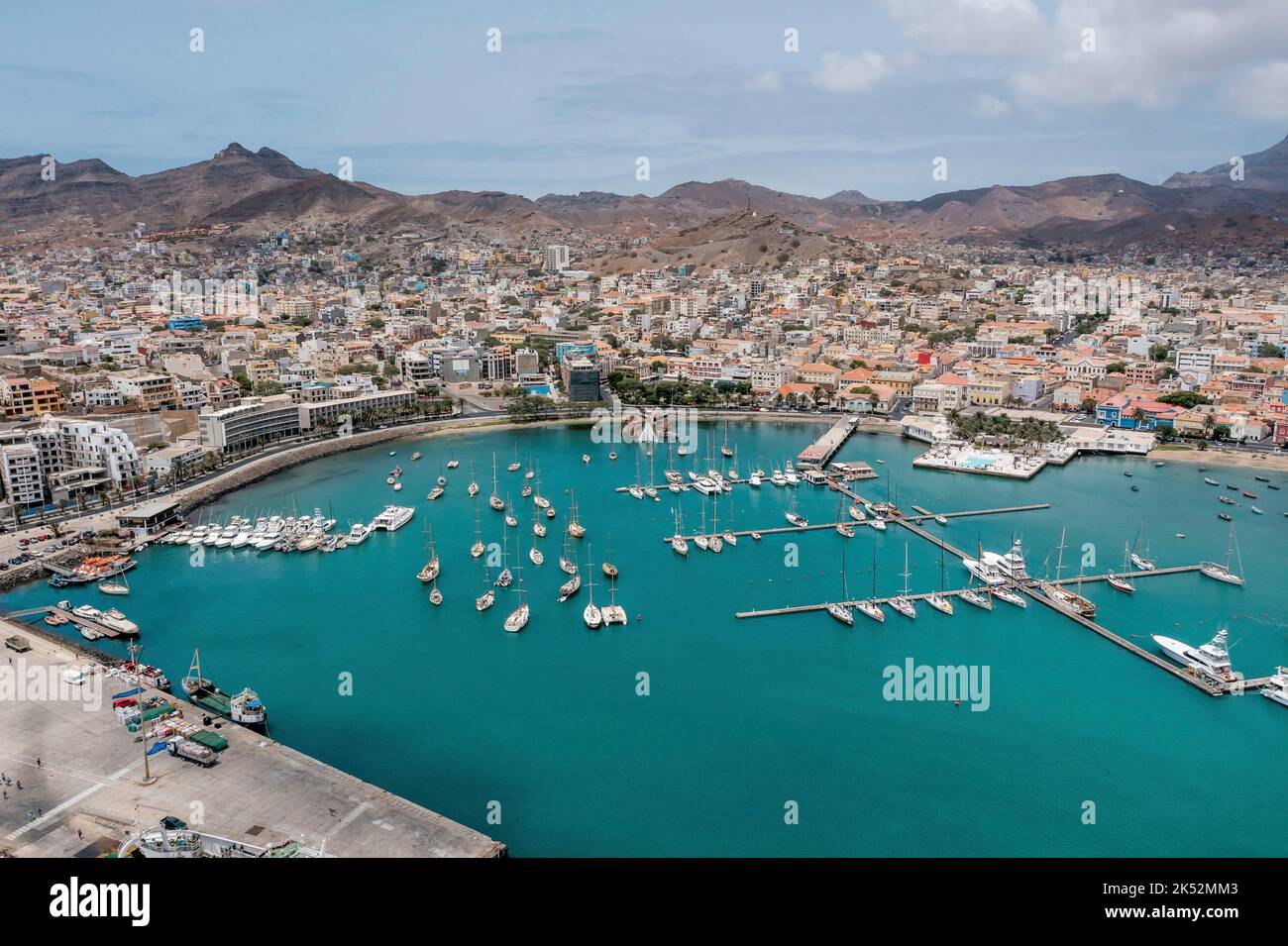 Cap Vert, Sao Vincente island, Mindelo, marina (aerial view Stock Photo ...