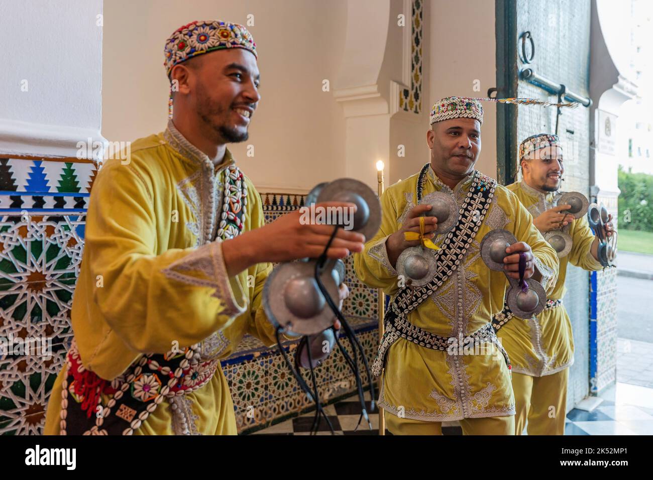 Morocco, Tanger-Tetouan region, Tangier, musicians in traditional ...