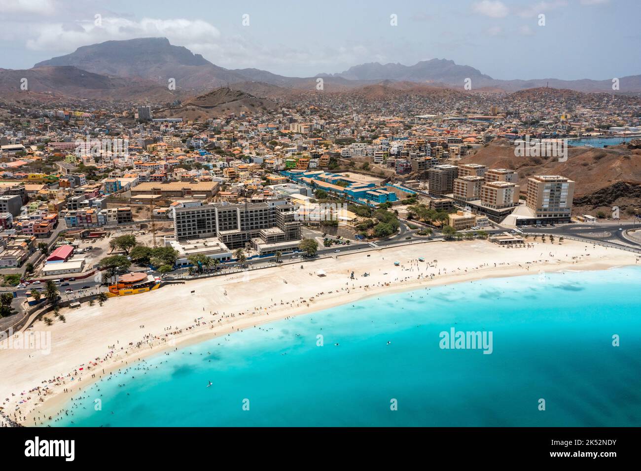 Cap Vert, Sao Vincente island, Mindelo, Laginha Beach (aerial view ...