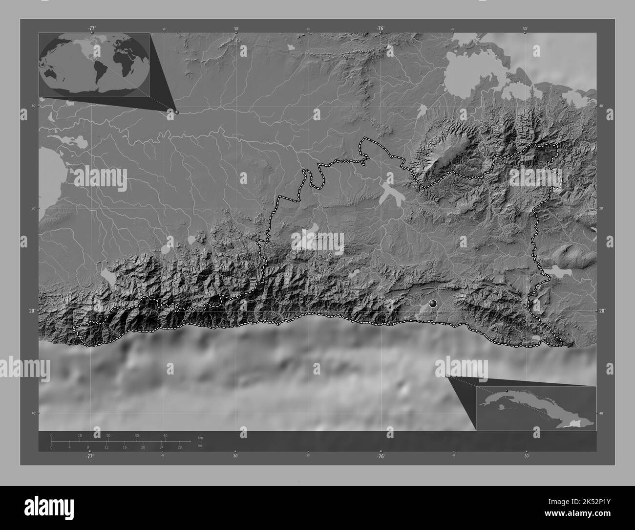 Santiago de Cuba, province of Cuba. Bilevel elevation map with lakes ...