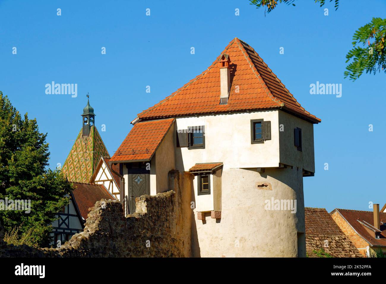 France, Haut Rhin, Alsace wine road, Bergheim, medieval walled ancient ...