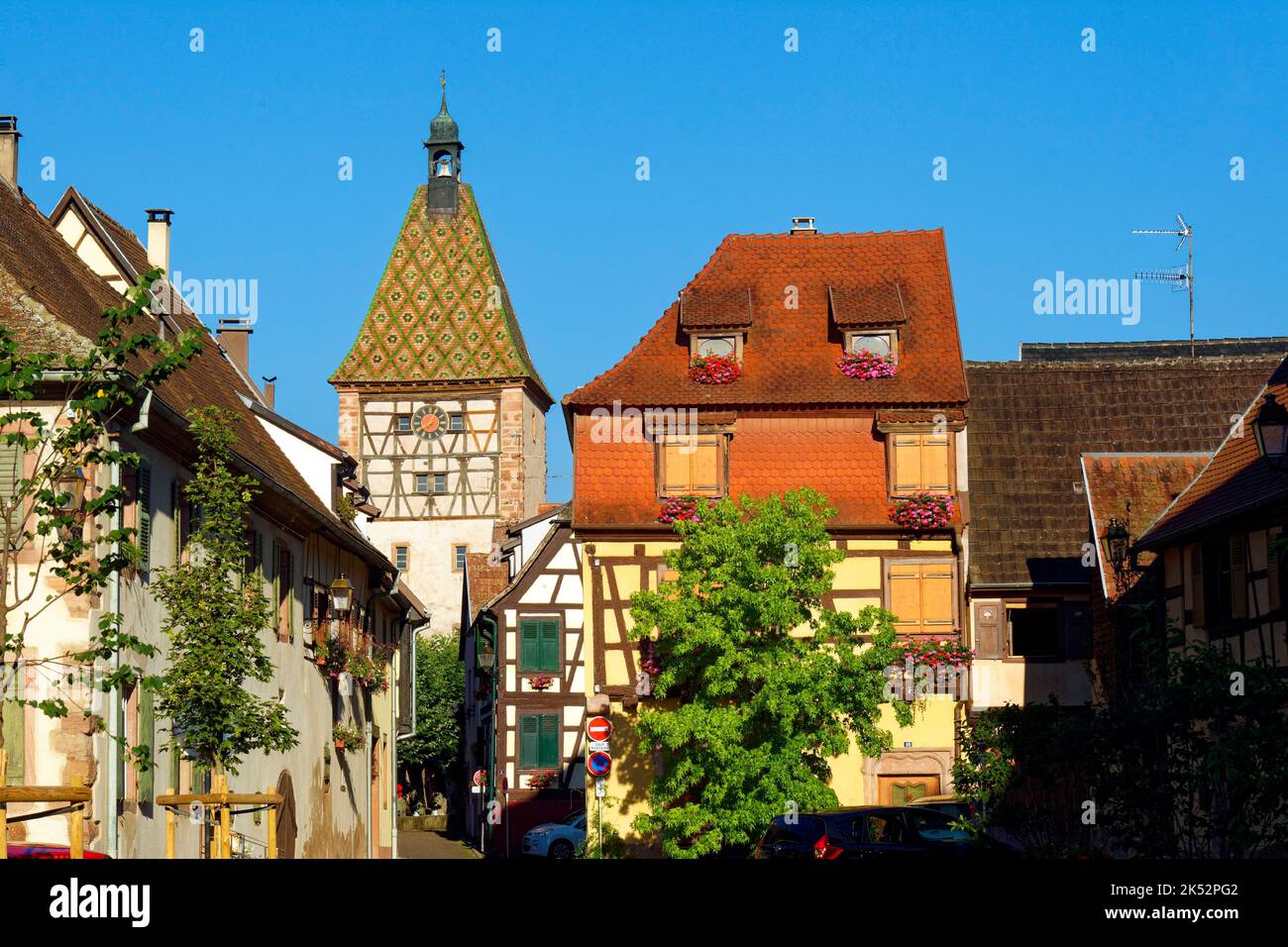 /France, Haut Rhin, Alsace wine road, Bergheim, medieval walled ancient ...