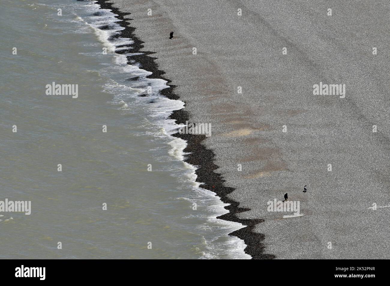 France, Seine-Maritime, Baie de Somme, Le Tréport, pebble beach, waves ...
