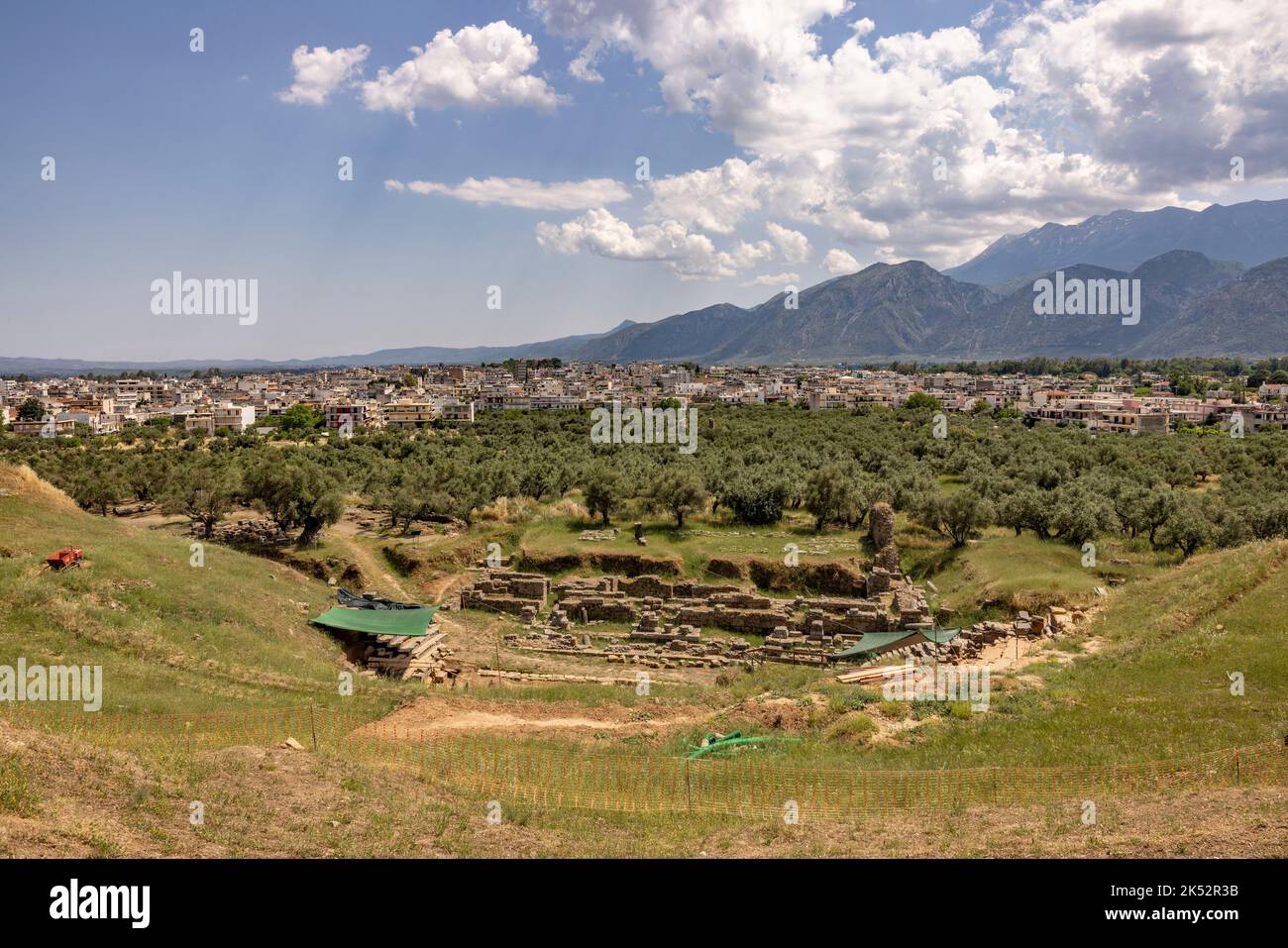 Greece, Peloponnese, Laconia, Sparta, amphitheater and the city in the ...