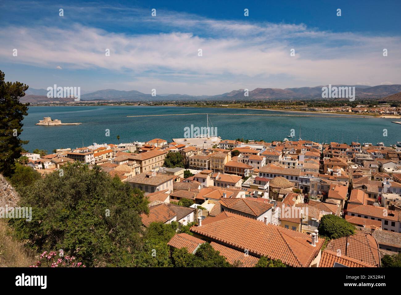 Greece, Peloponnese, Argolis, Nauplia, Argolic Gulf, View of Bourtzi ...